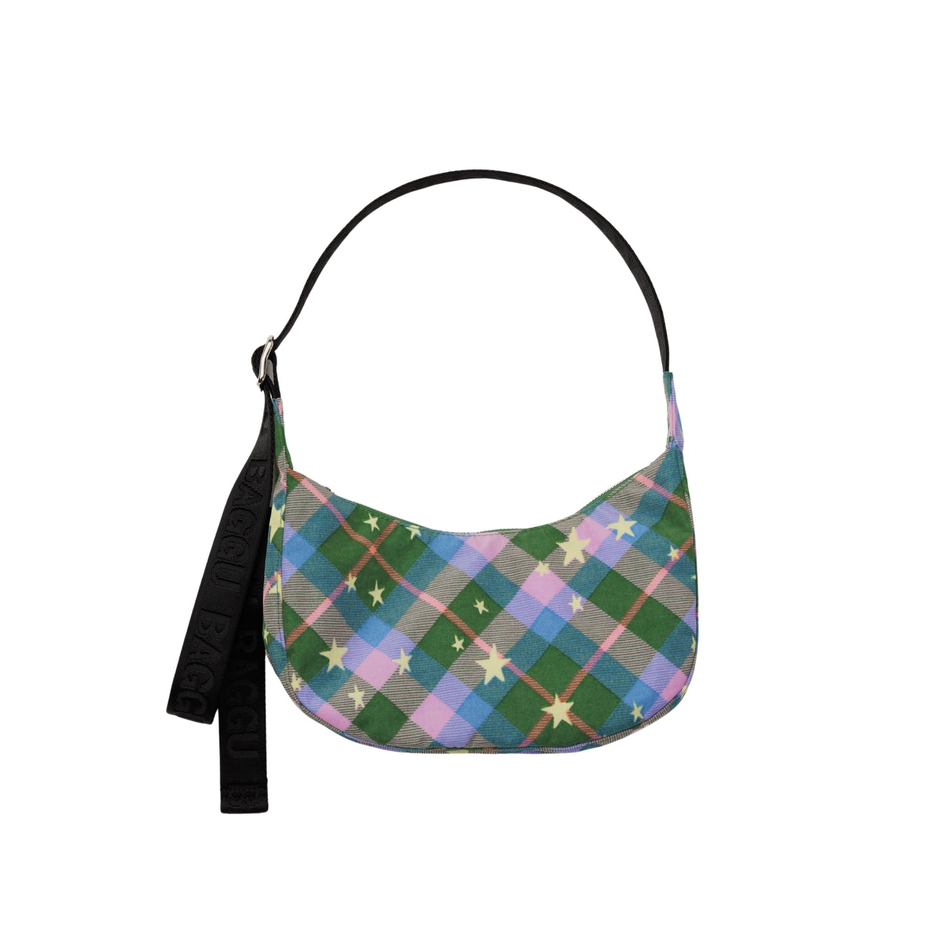 Baggu Small Nylon Crescent Bag in Green Star Plaid – Te Koop